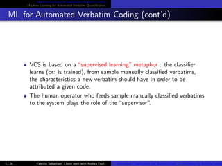 Automated Classification and Quantification of Verbatims via Machine Learning | PPT