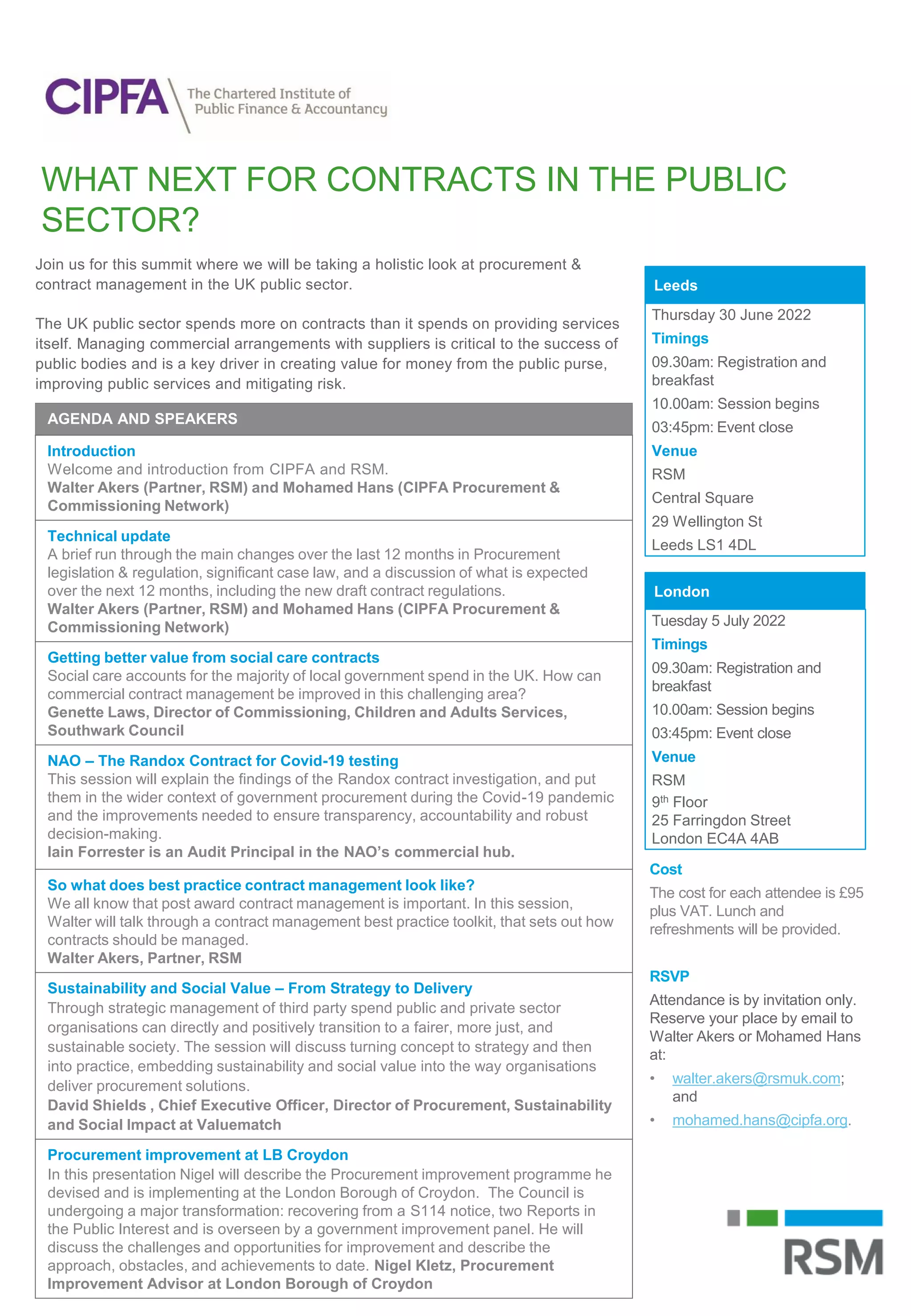 Invite to CIPFA RSM Procurement & contract management conference - 2022 ...