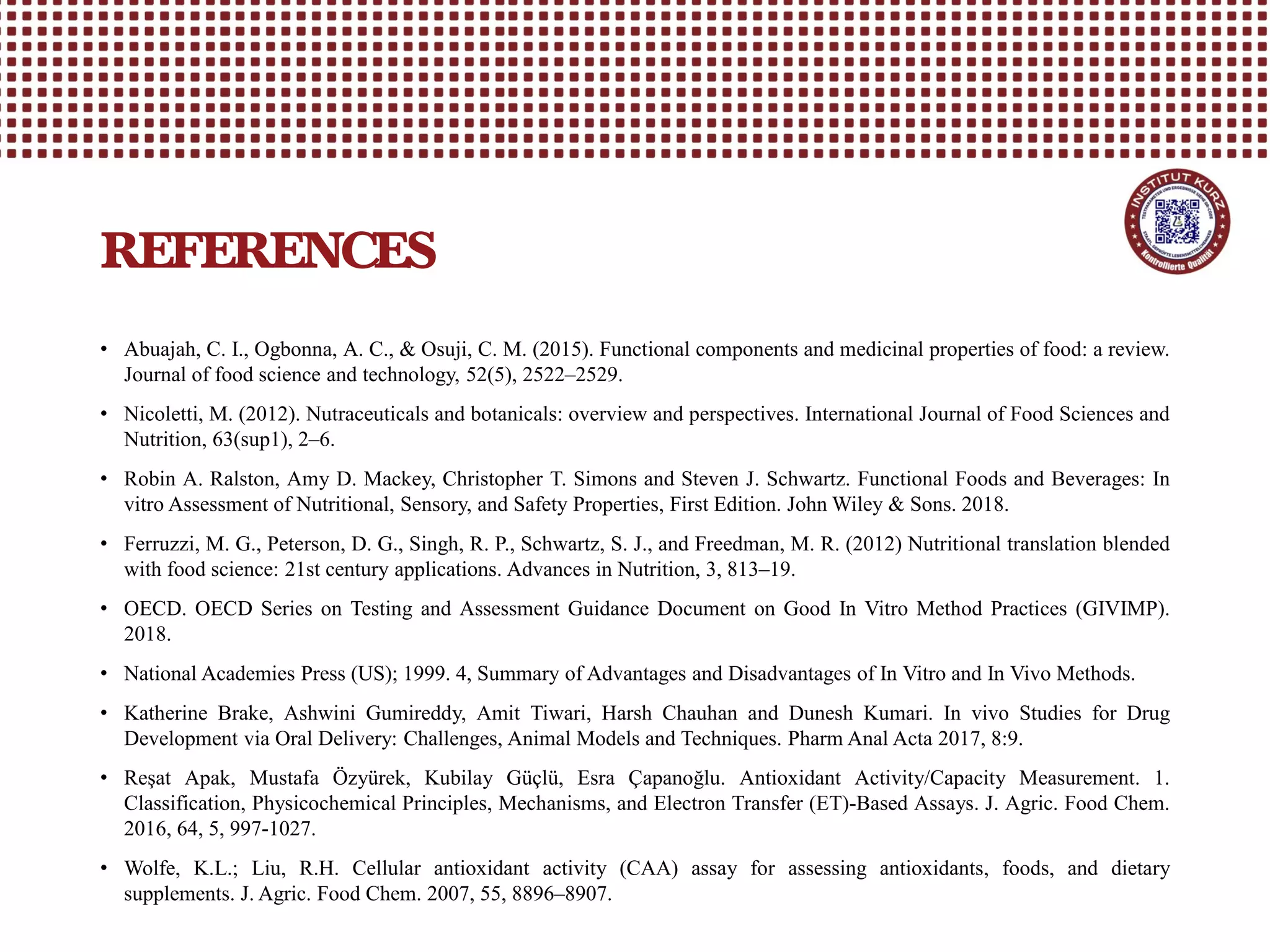 In Vitro Cell Tests for Functional Food | PDF
