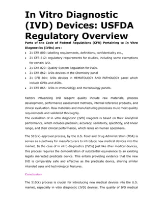 In Vitro Diagnostic (IVD) Devices USFDA Regulatory Overview.pdf