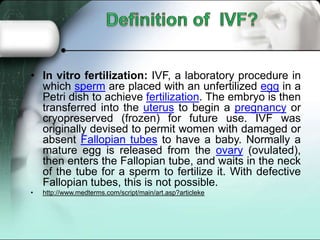 In vitro fertilization presentacion | PPTX | Infertility | Reproductive ...