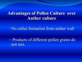 In vitro Production of Haploid Plants by Anther & Pollen Cultures SMG ...