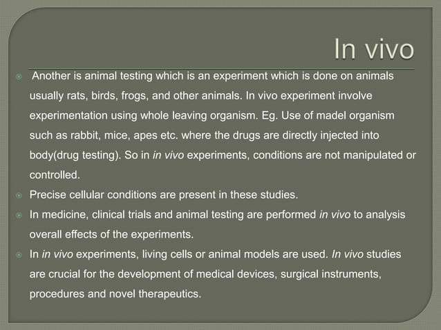 In vivo and in vitro studies | PPTX | Biological Sciences | Science