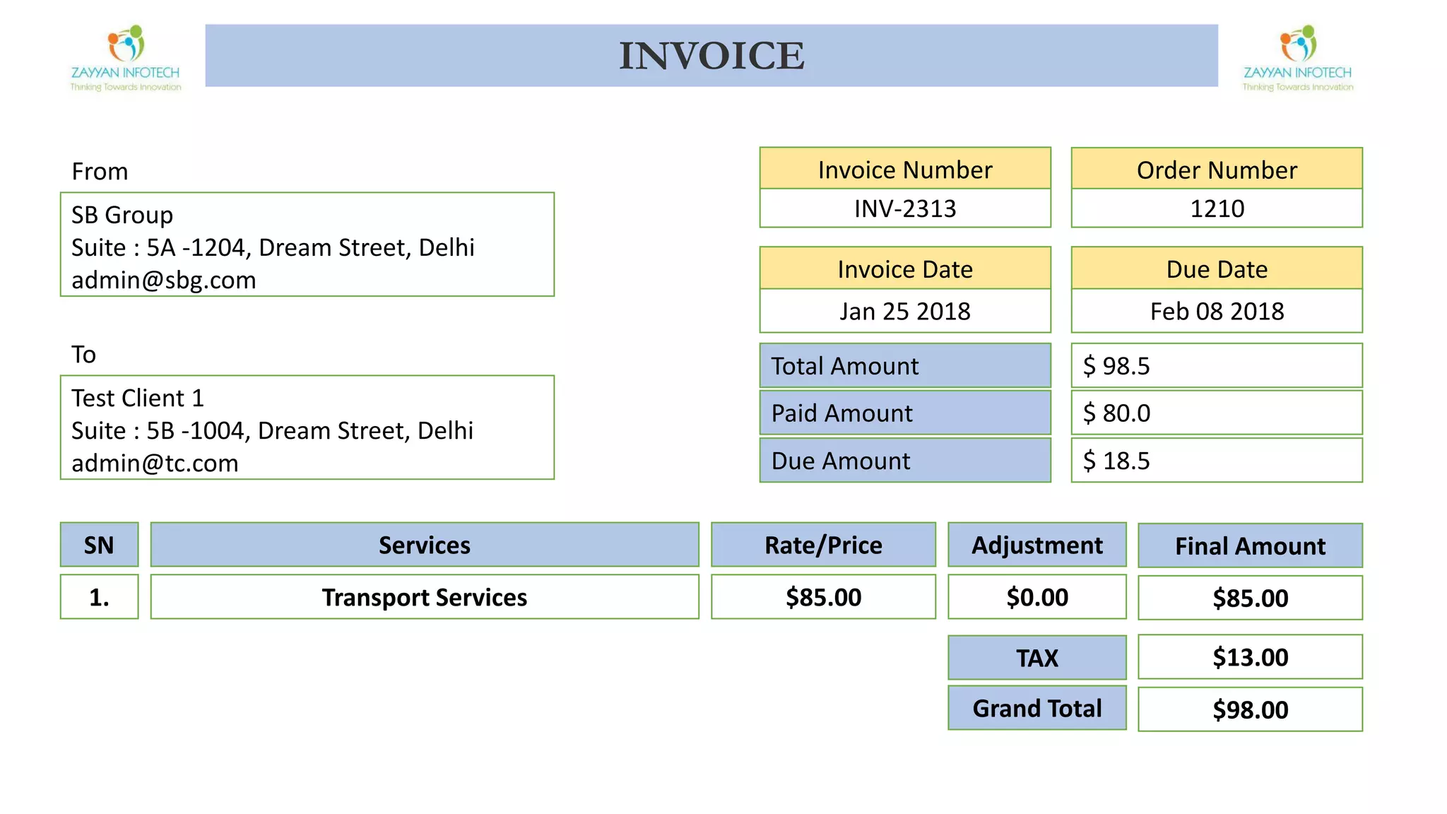Zayyan Group Invoice Format | PDF