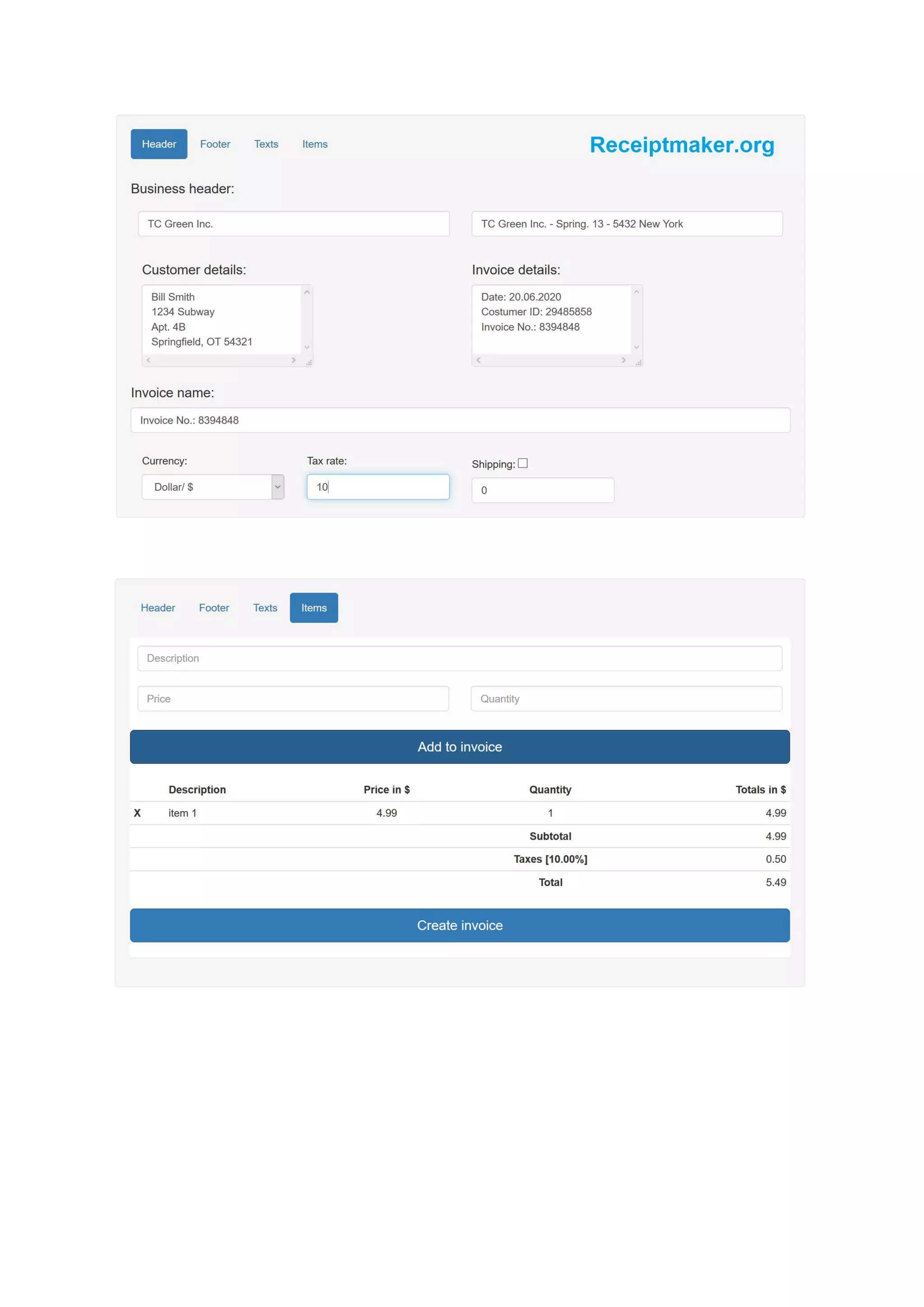 Invoice generator | PDF