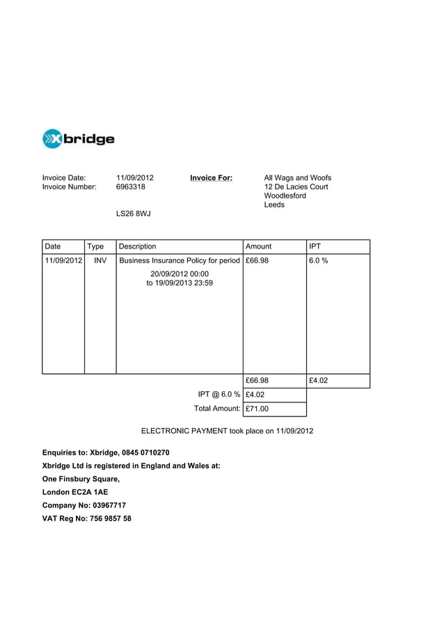 Invoice liability insurance 2012 2013 | PDF