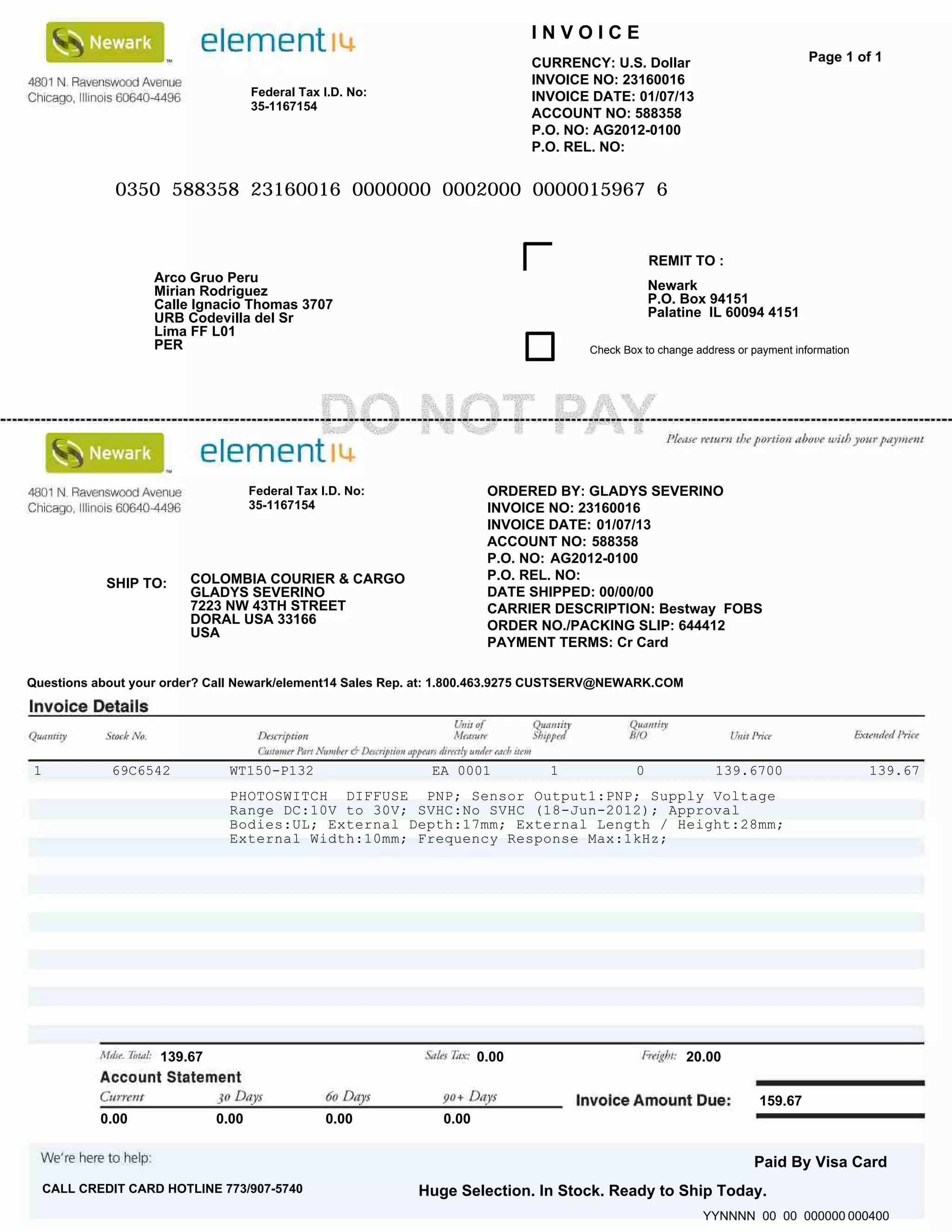 Invoice newark(sensor) | PDF