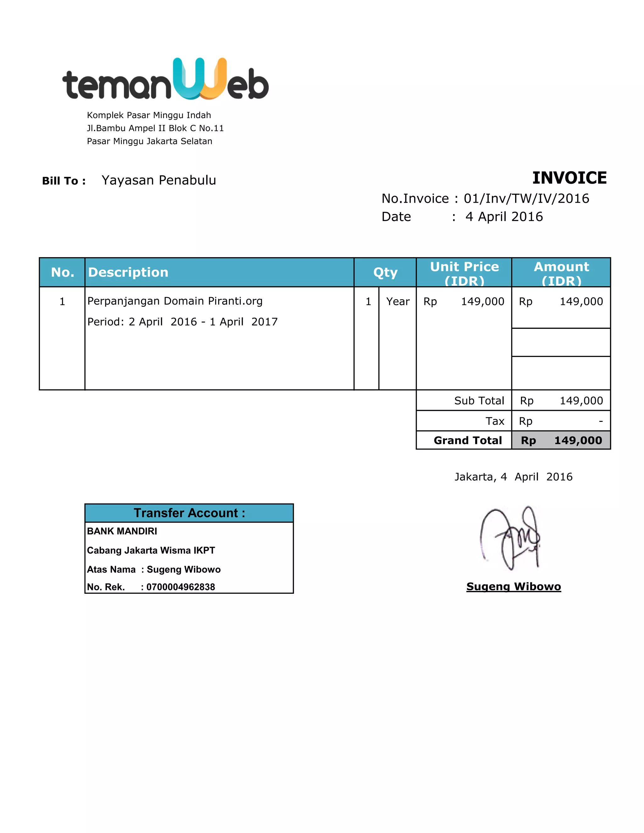Invoice perpanjangan domain | PDF