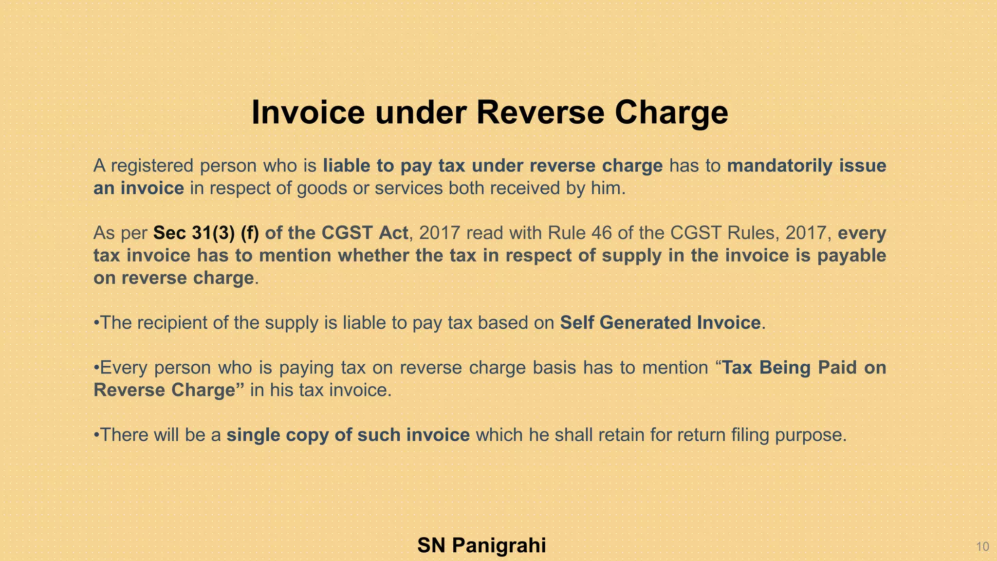 #GST Invoice Under Reverse Charge & Other Compliance's# By SN Panigrahi ...
