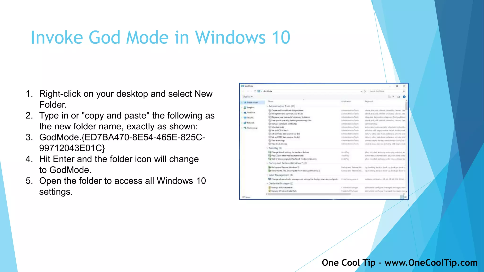 Invoke God Mode in Windows 10 | PPT