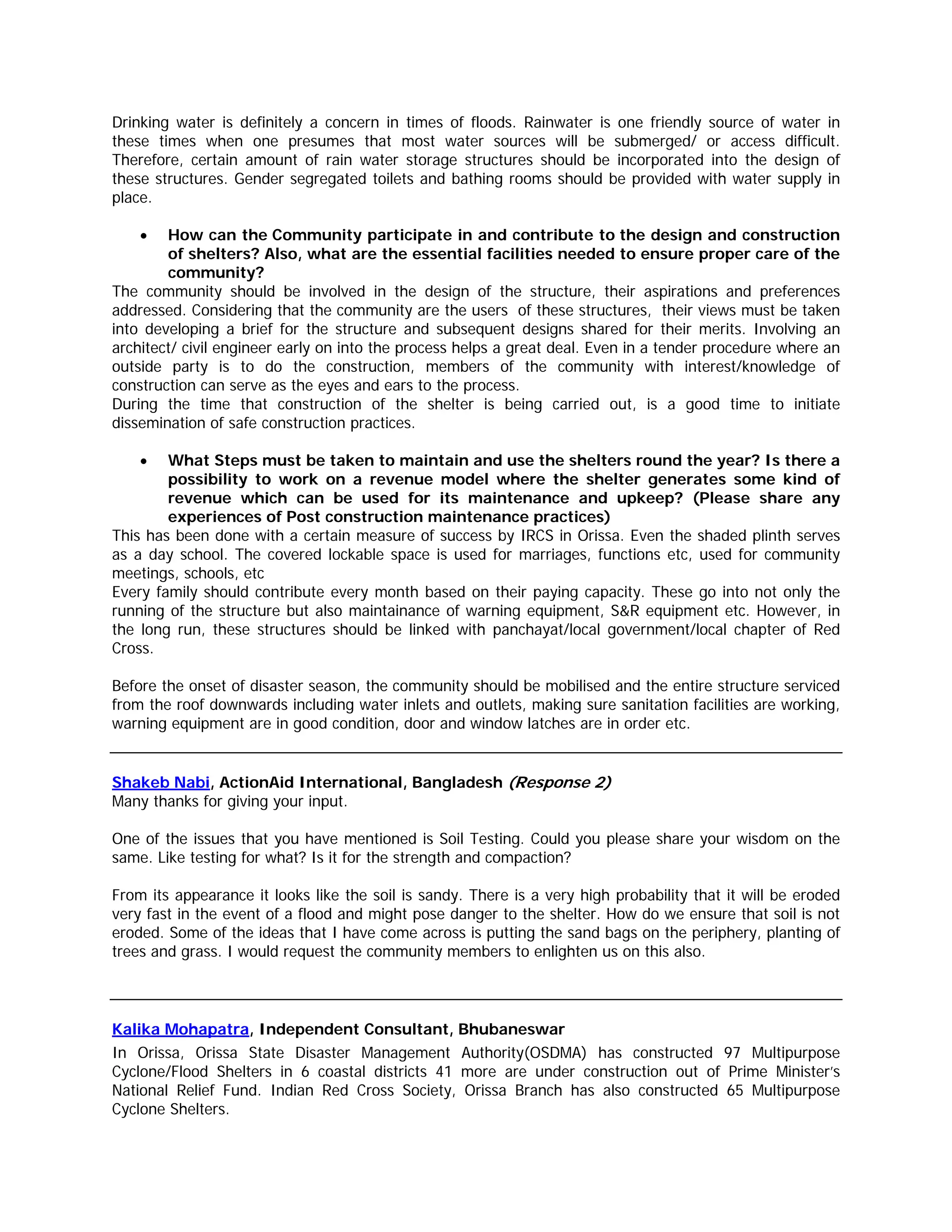Involving Community in the Management of Flood Shelters and Other ...