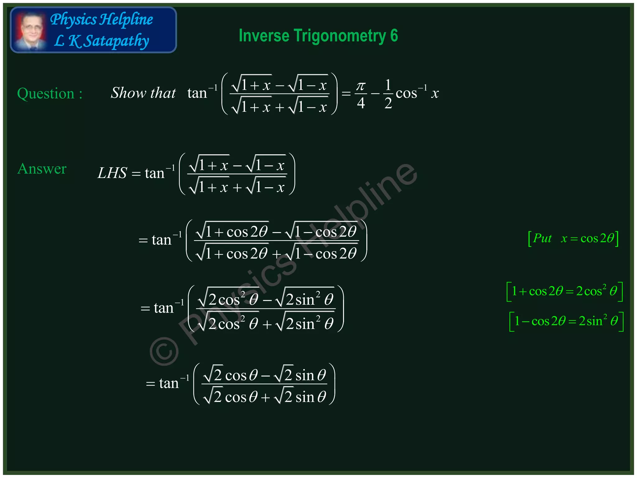 Inverse Trigonometry QA.6 | PPT