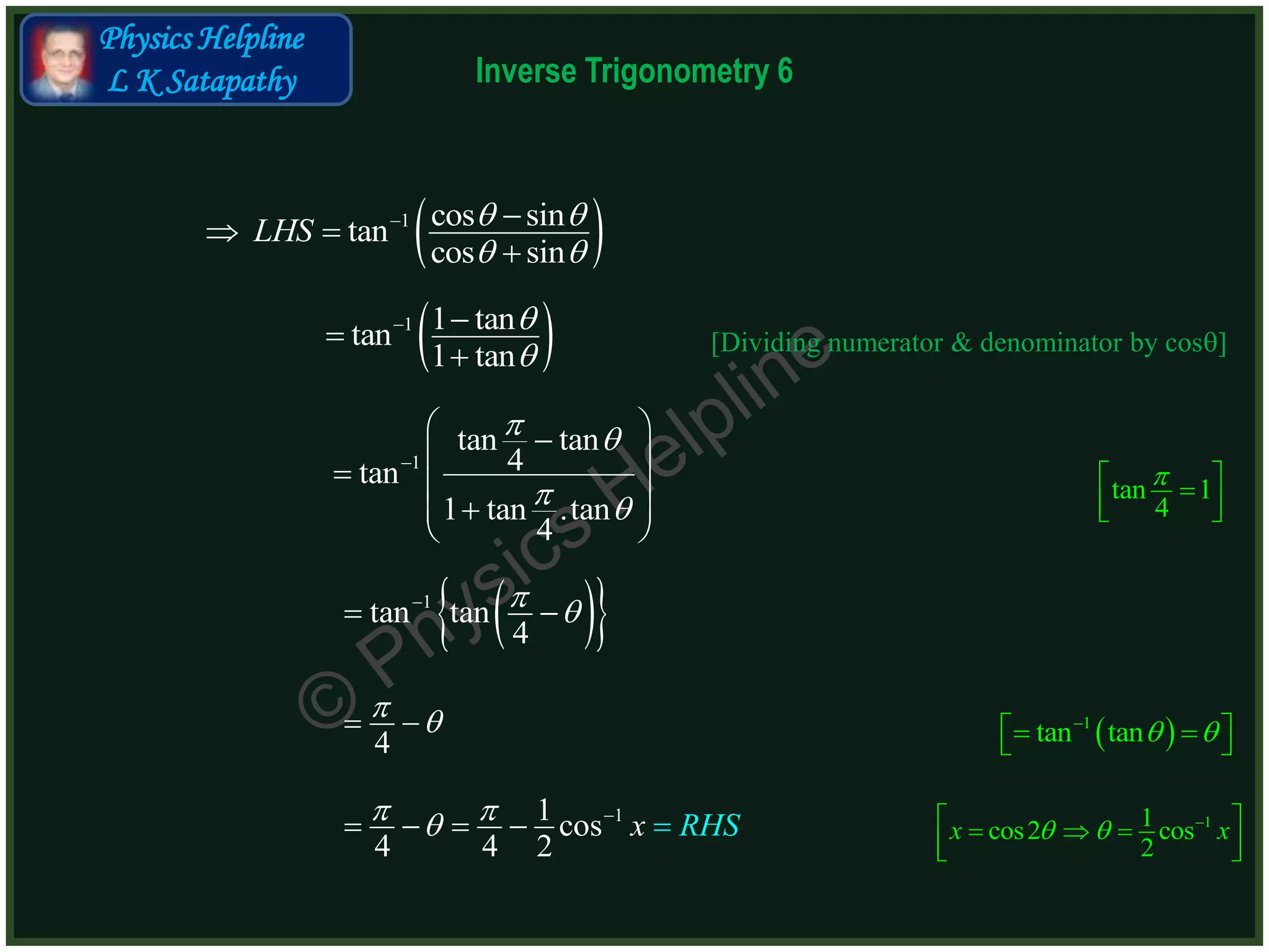 Inverse Trigonometry QA.6 | PPT