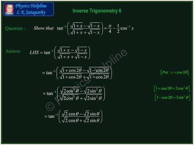 Inverse Trigonometry QA.6 | PPT