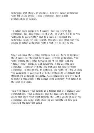 In your first Bloomberg task you will have to use Altman’s Z sco | PDF