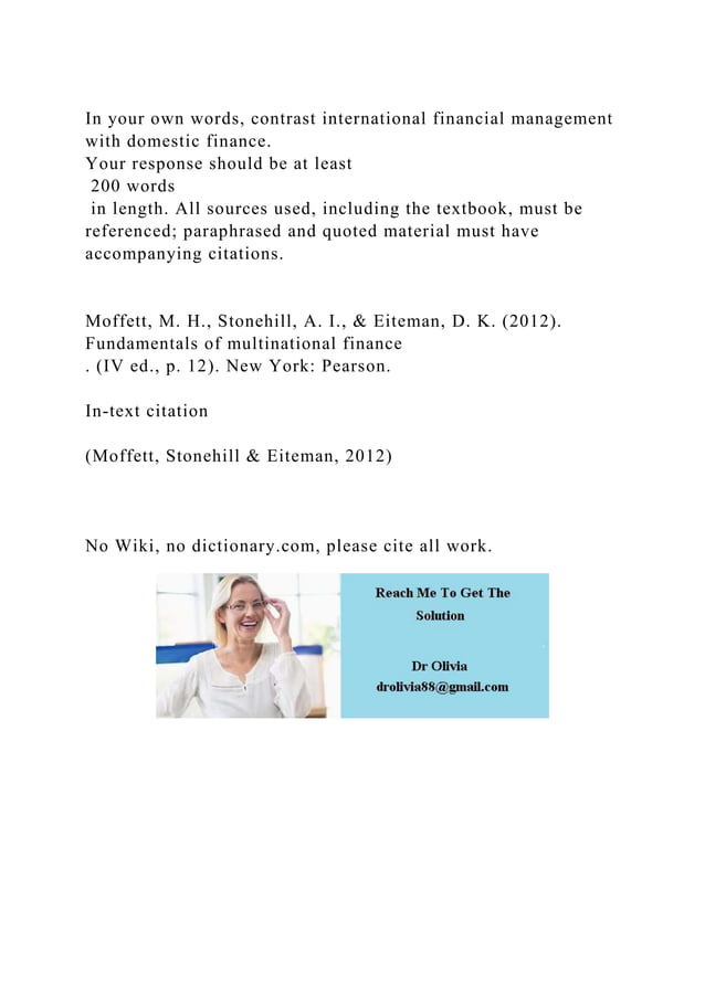 In your own words, contrast international financial management with .docx
