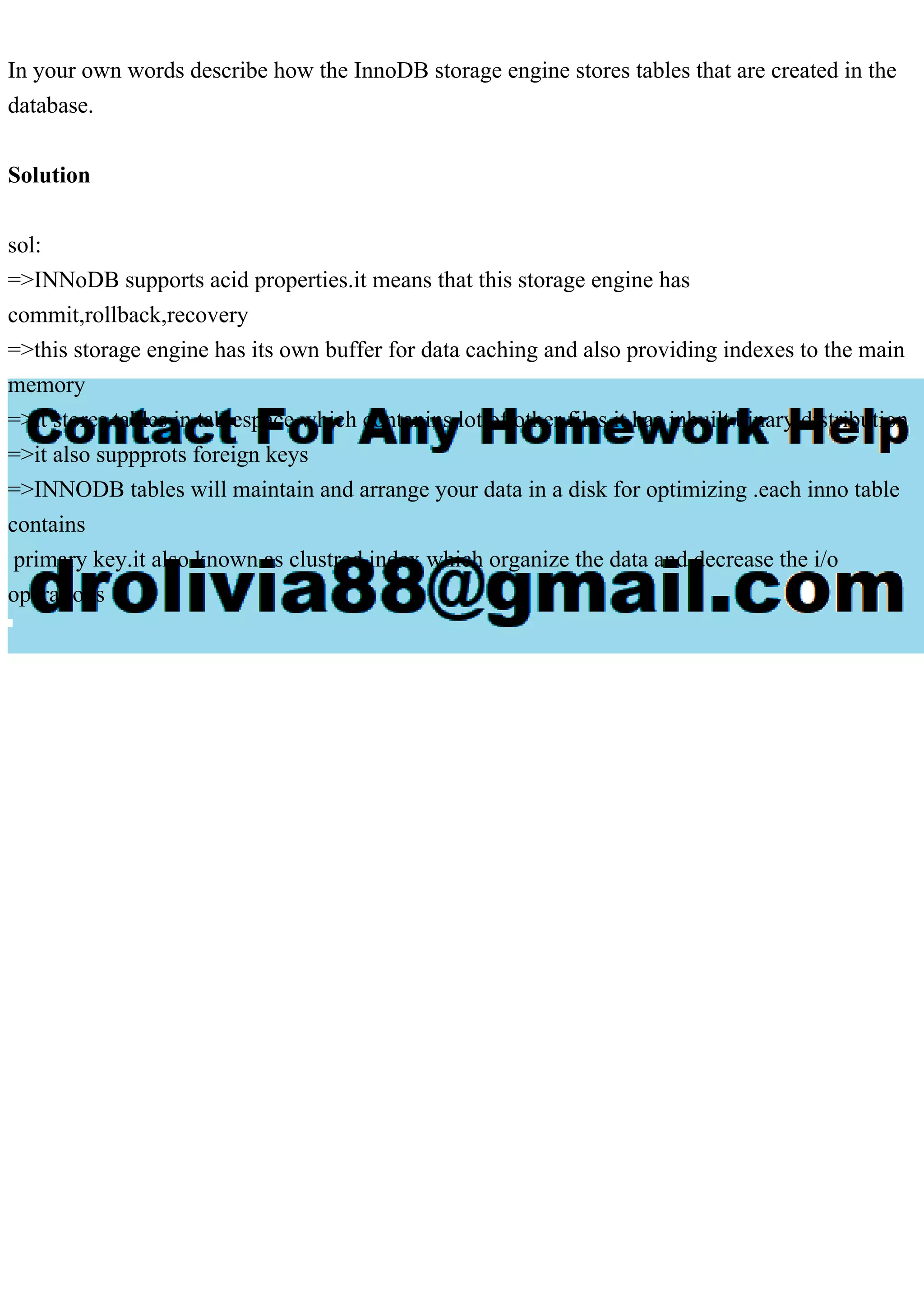 In Your Own Words Describe How The Innodb Storage Engine Stores Tablpdf Databases Computer