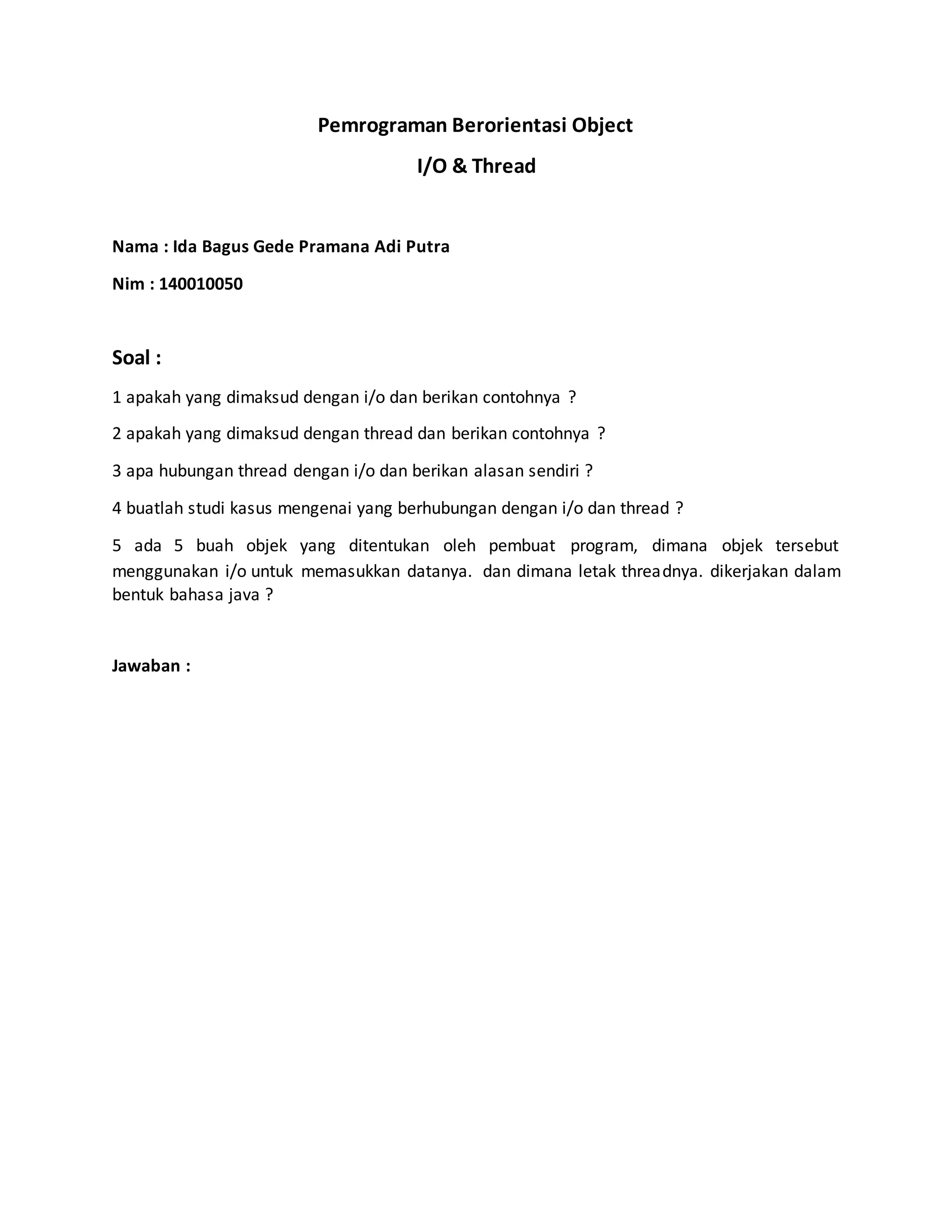 Konsep I/O pada Pemrograman Berorientasi Obyek | PDF