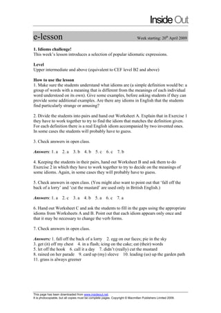 IDIOMS CHALLENGE ANSWER KEY | PDF