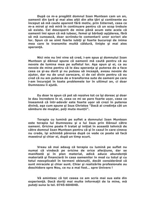 Ioan Muntean - Despre Terapia cu Lumina pe Suflet - Un mesaj de la Rodica | PDF