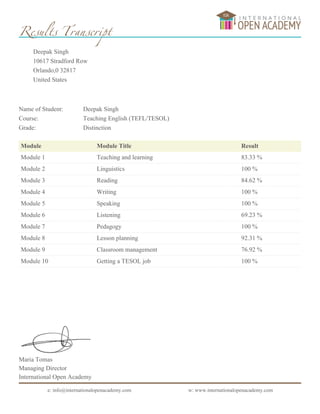 Teaching English to Speakers of Other Languages (TESOL) Certificate of ...
