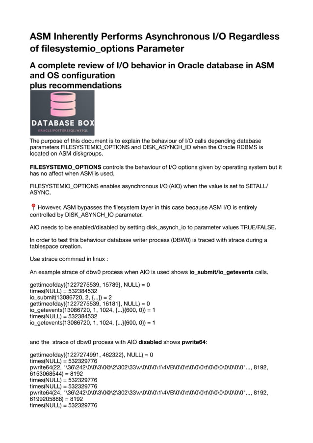 A review of I_O behavior on Oracle database in ASM | PDF