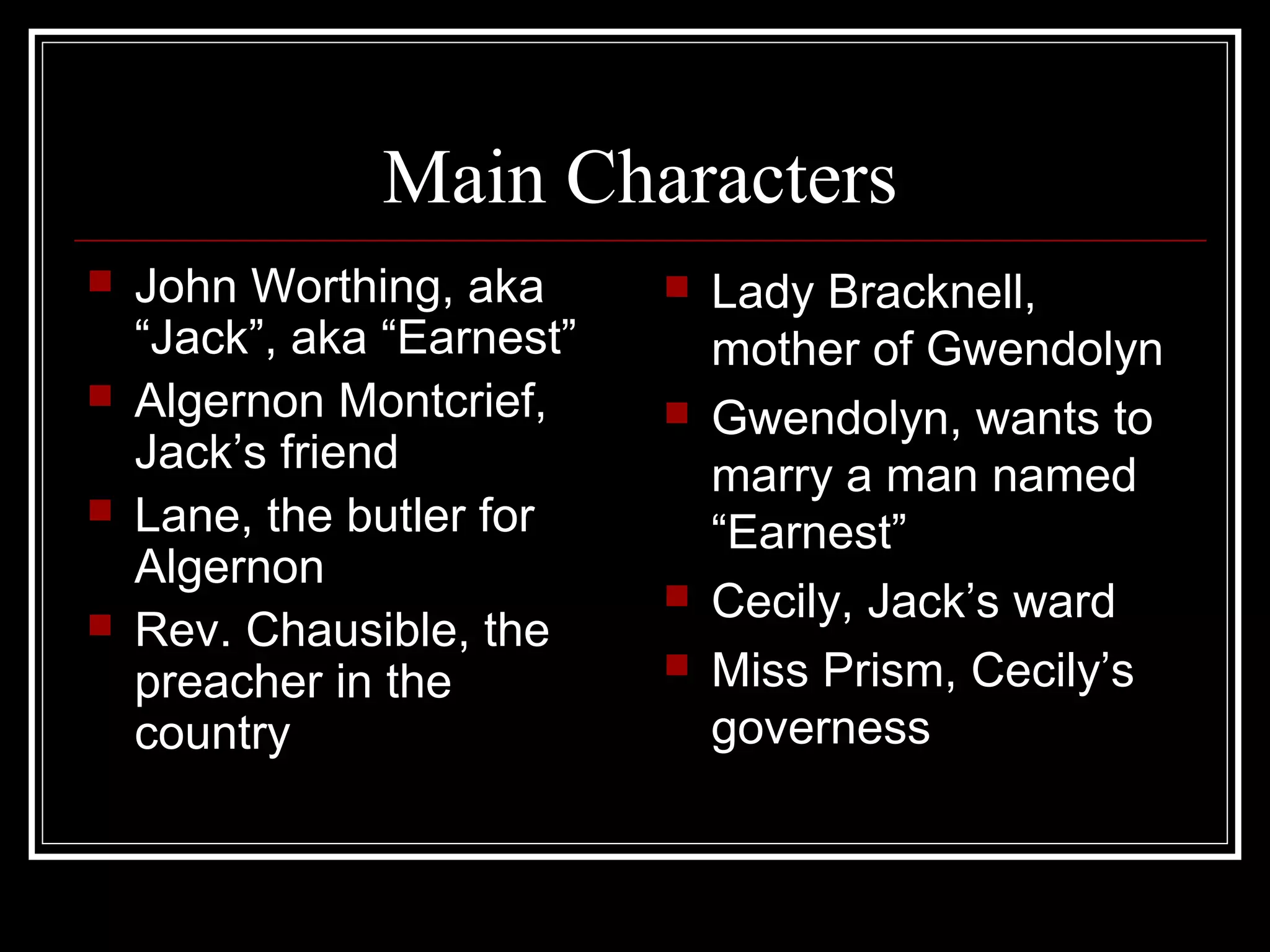 Importance of Being Earnest Power Point | PPT