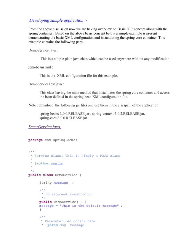 Spring IOC advantages and developing spring application sample | PDF
