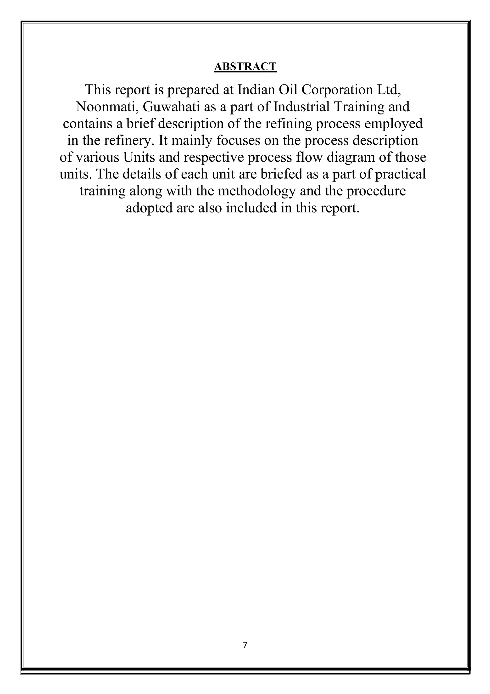 Industrial training at Indian Oil Corporation Limited (IOCL) Noonmati | PDF