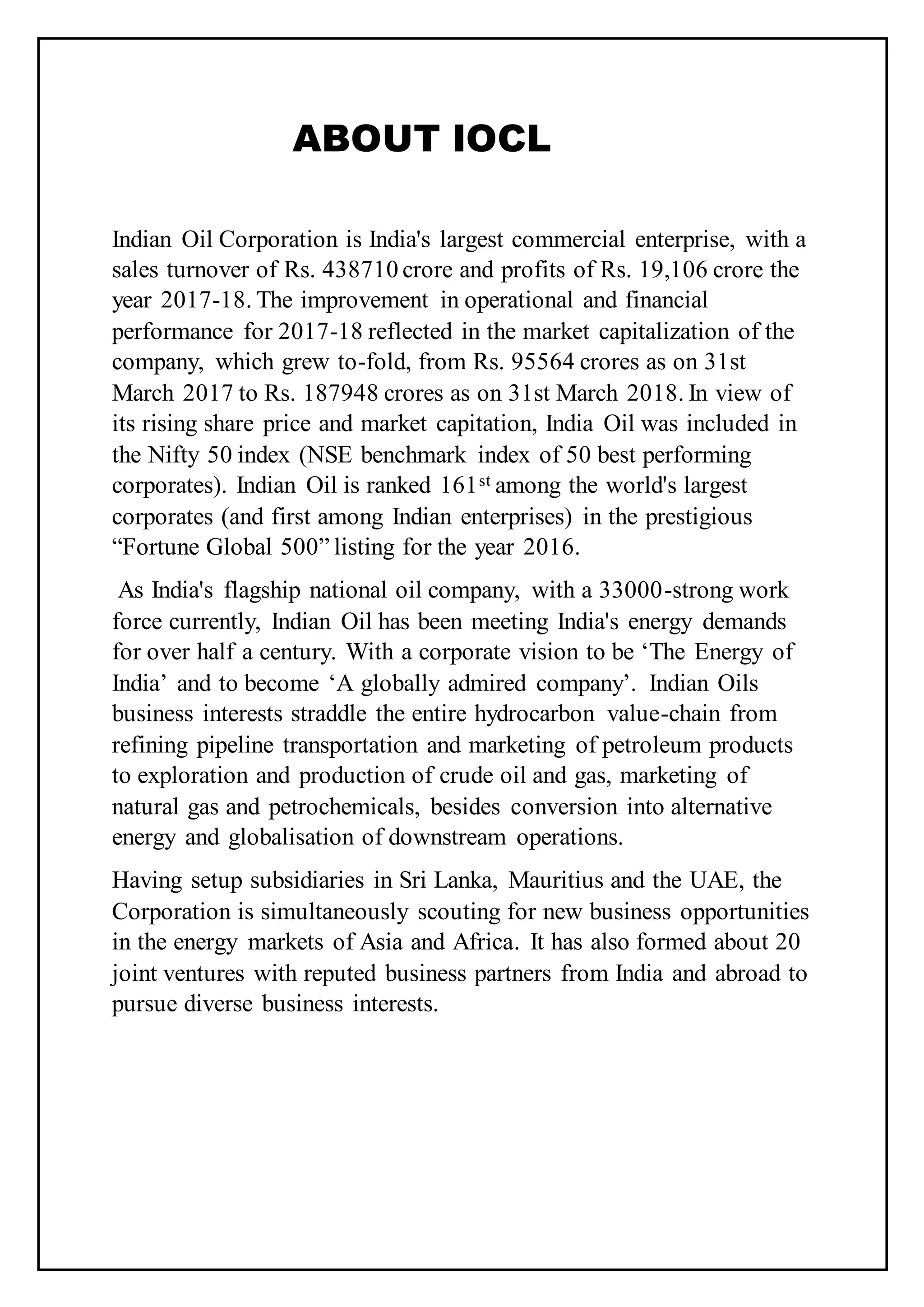 IOCL project report(chemical engineering) | DOCX