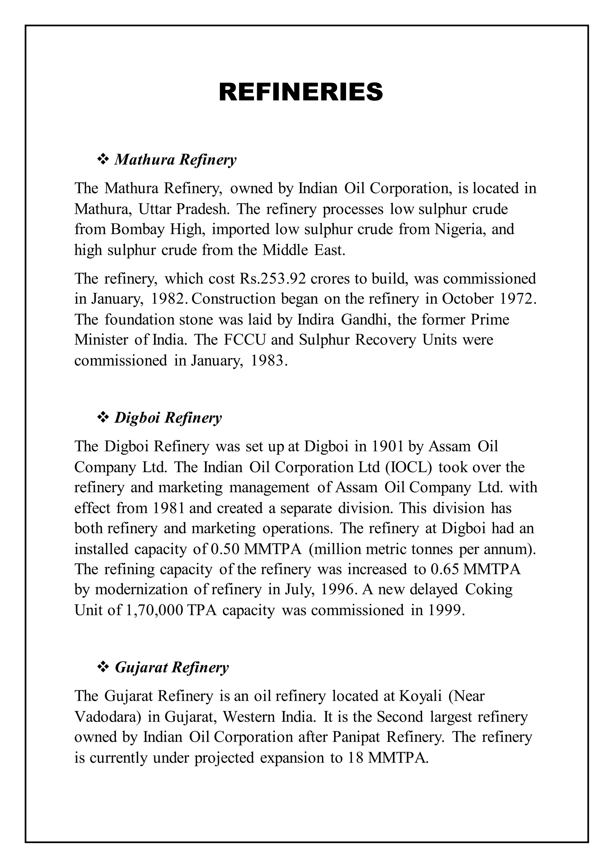 IOCL project report(chemical engineering) | DOCX