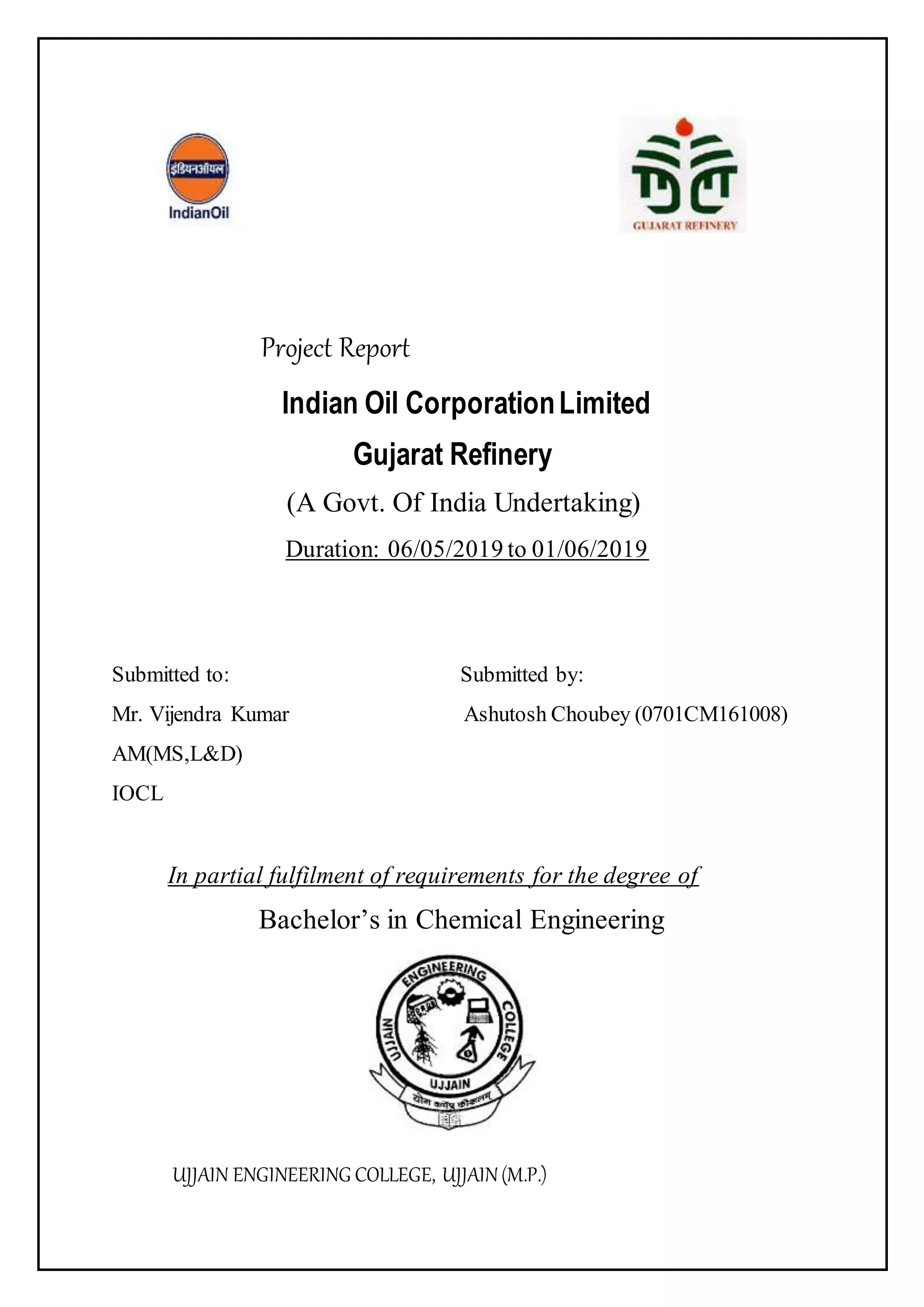 IOCL Gujarat Refinery Project Report on Atmospheric Unit Operations | PDF