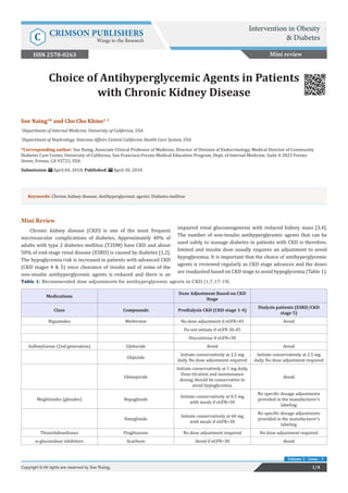 Choice of Antihyperglycemic Agents in Patients with Chronic Kidney ...