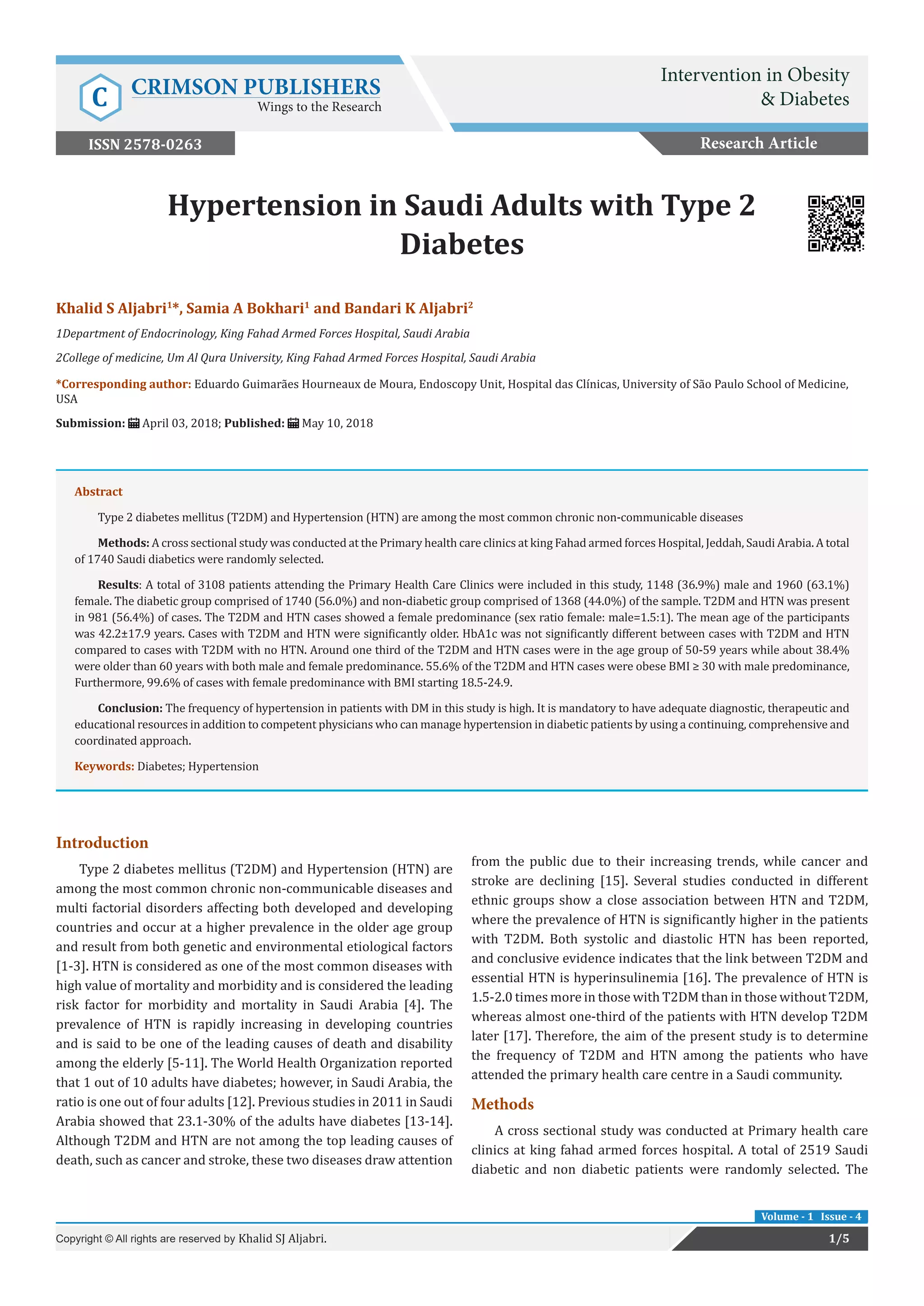 Hypertension in Saudi Adults with Type 2 Diabetes-Crimson Publishers | PDF