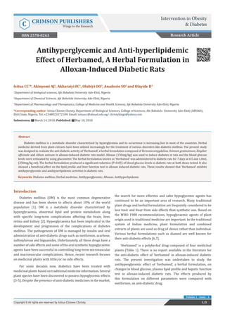 Antihyperglycemic and Anti-hyperlipidemic Effect of Herbamed, A Herbal ...
