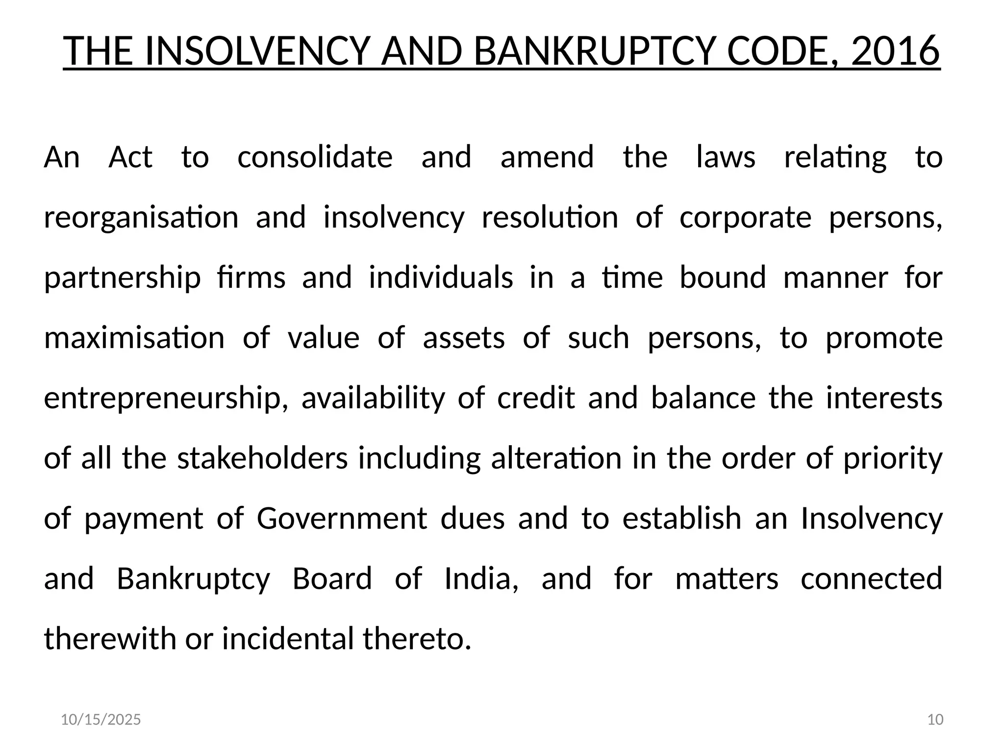 Insolvency and Bankruptcy code, 2016, a game changer | PPTX
