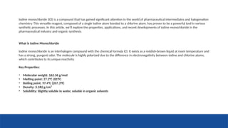 Iodine Monochloride's Role in Halogenation Chemistry | PPTX