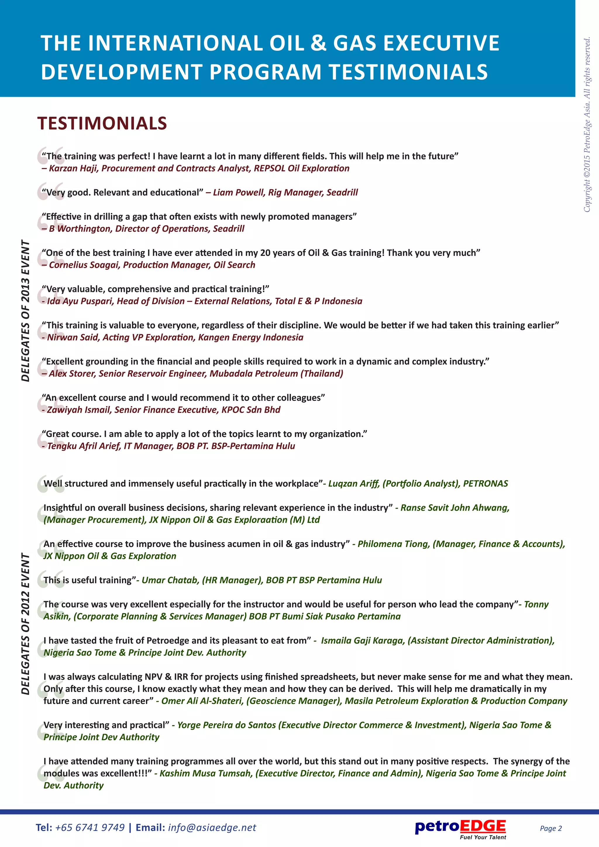 International Oil & Gas Executive Development Training | PDF