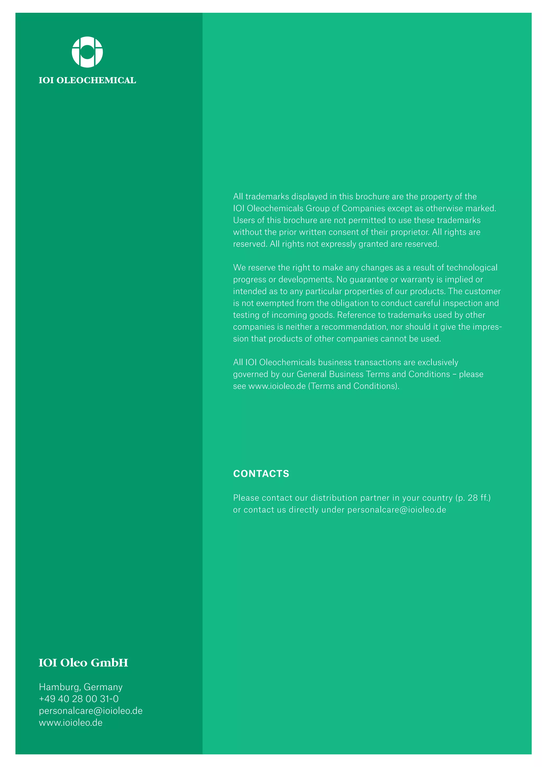 IOI Oleochemical personal care - product catalogue | PDF