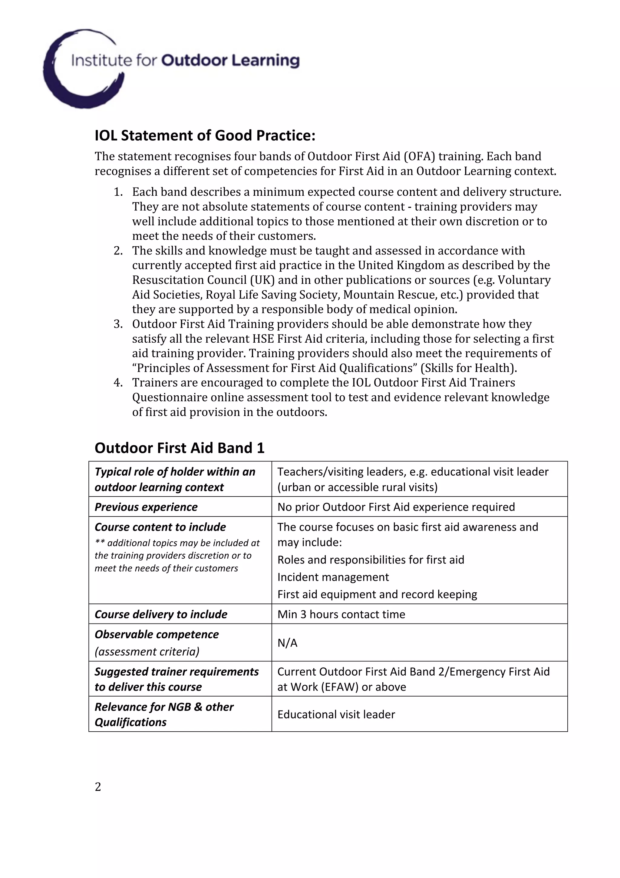 Iol outdoor first aid training statement 1.3 | PDF