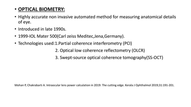 BIOMETRY AND IOL POWER CALCULATION | PPTX | Eye and Vision Conditions ...