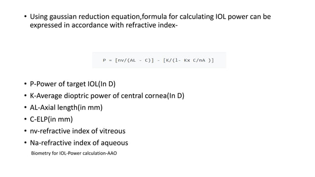 BIOMETRY AND IOL POWER CALCULATION | PPTX | Eye and Vision Conditions ...