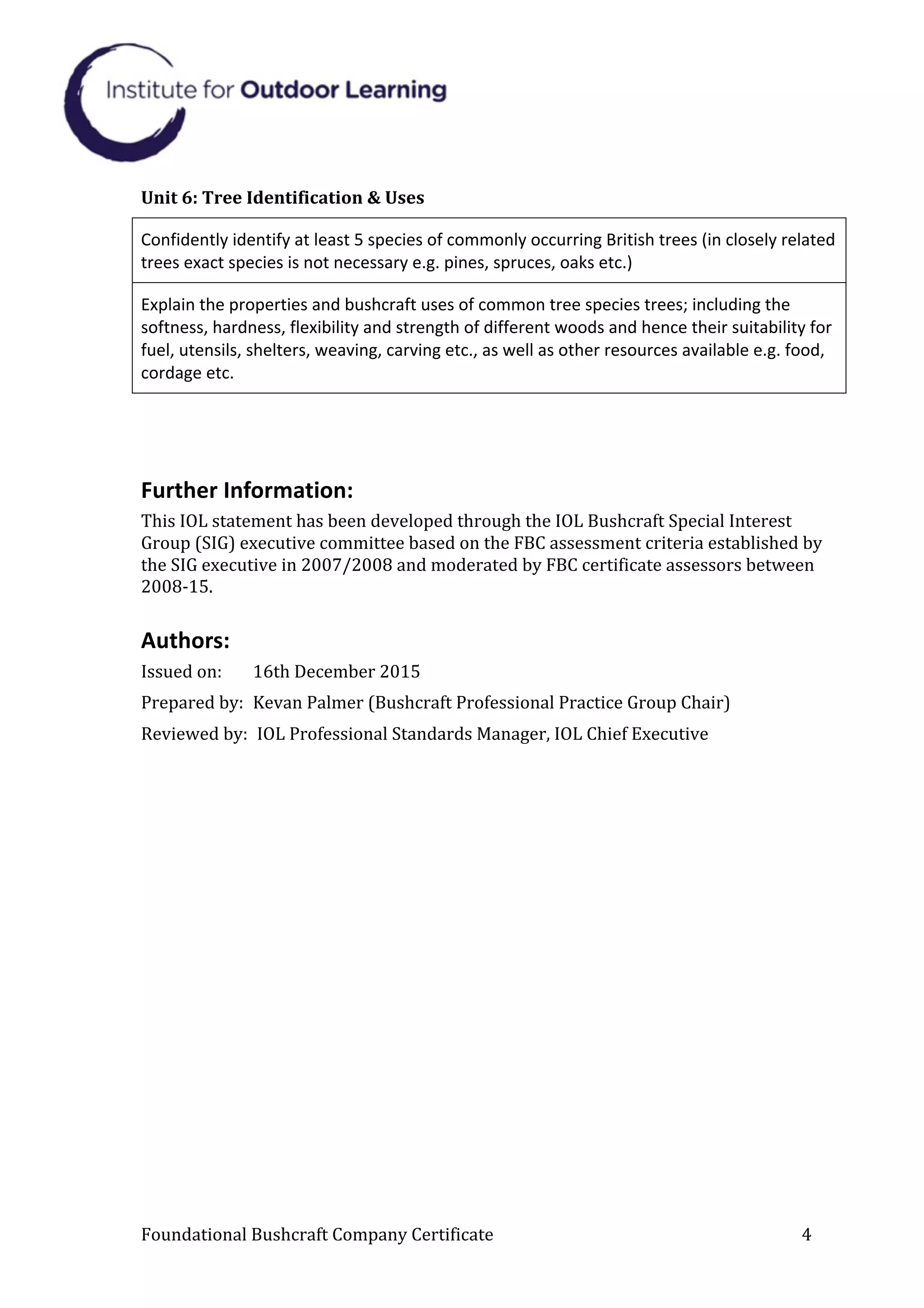 Iol statement of good practice foundational bushcraft competency | PDF | Woodworking | Arts and ...