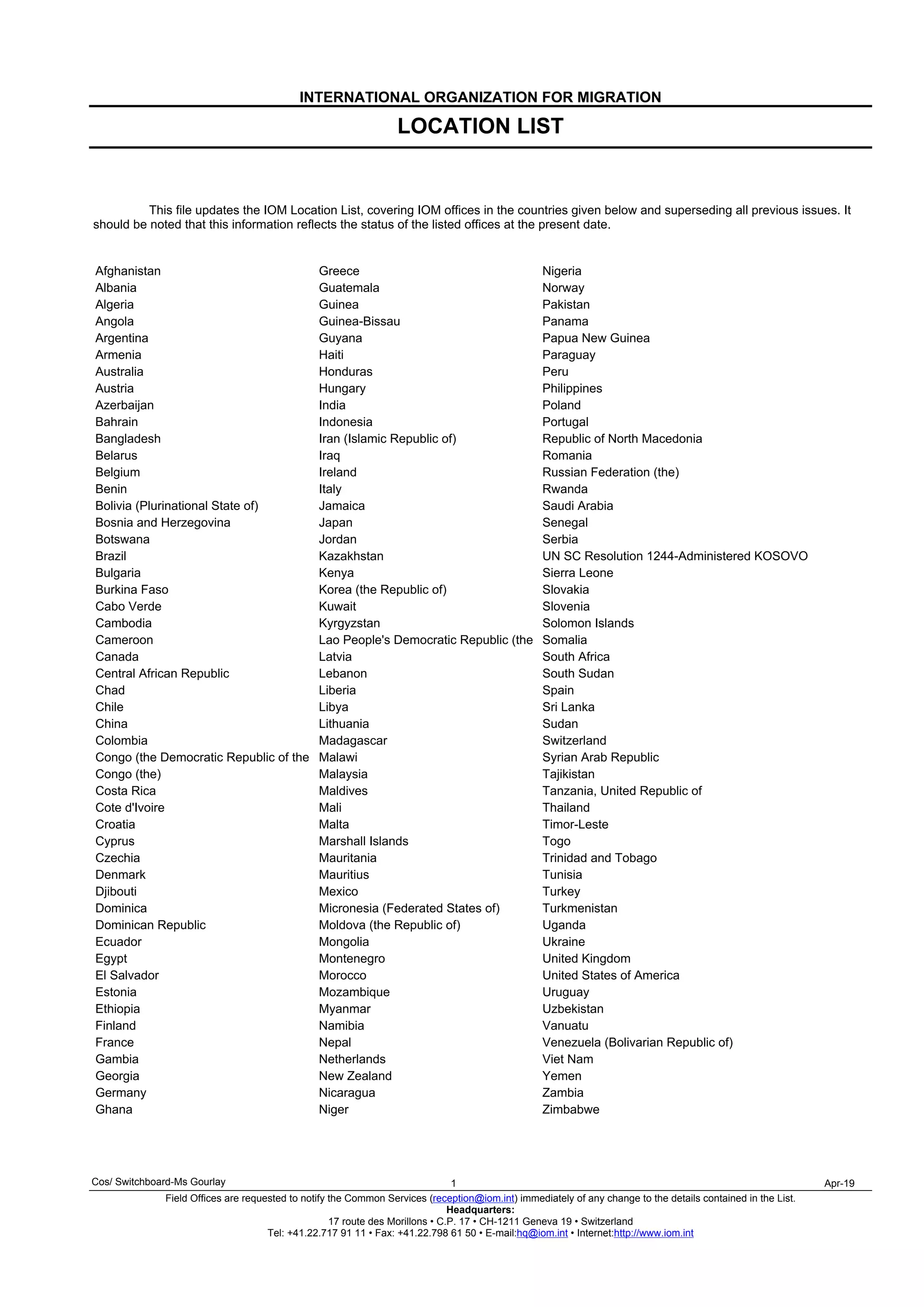 iom missions global locations | PDF