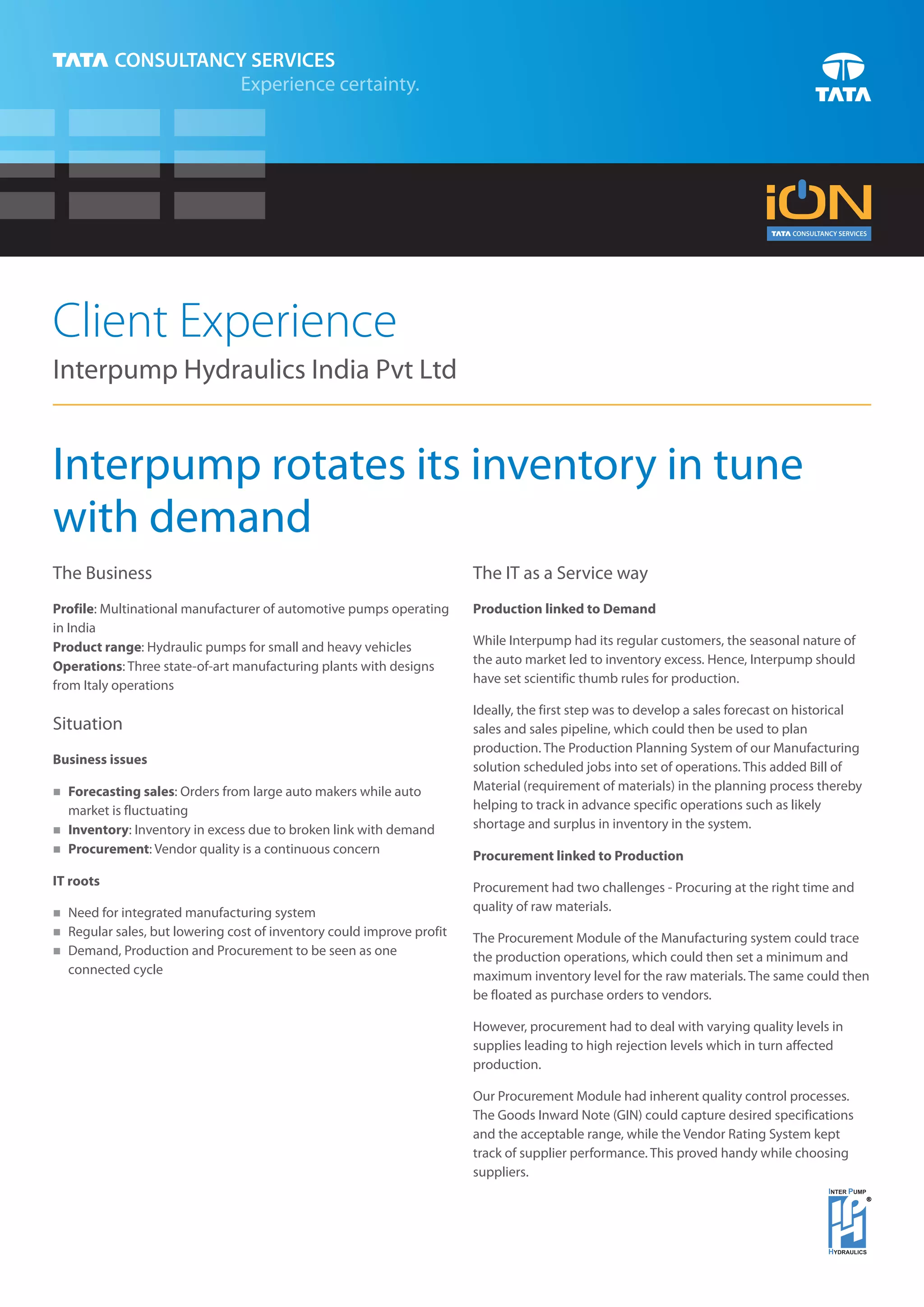 iON Manufacturing Solution Interpump Case Study | PDF