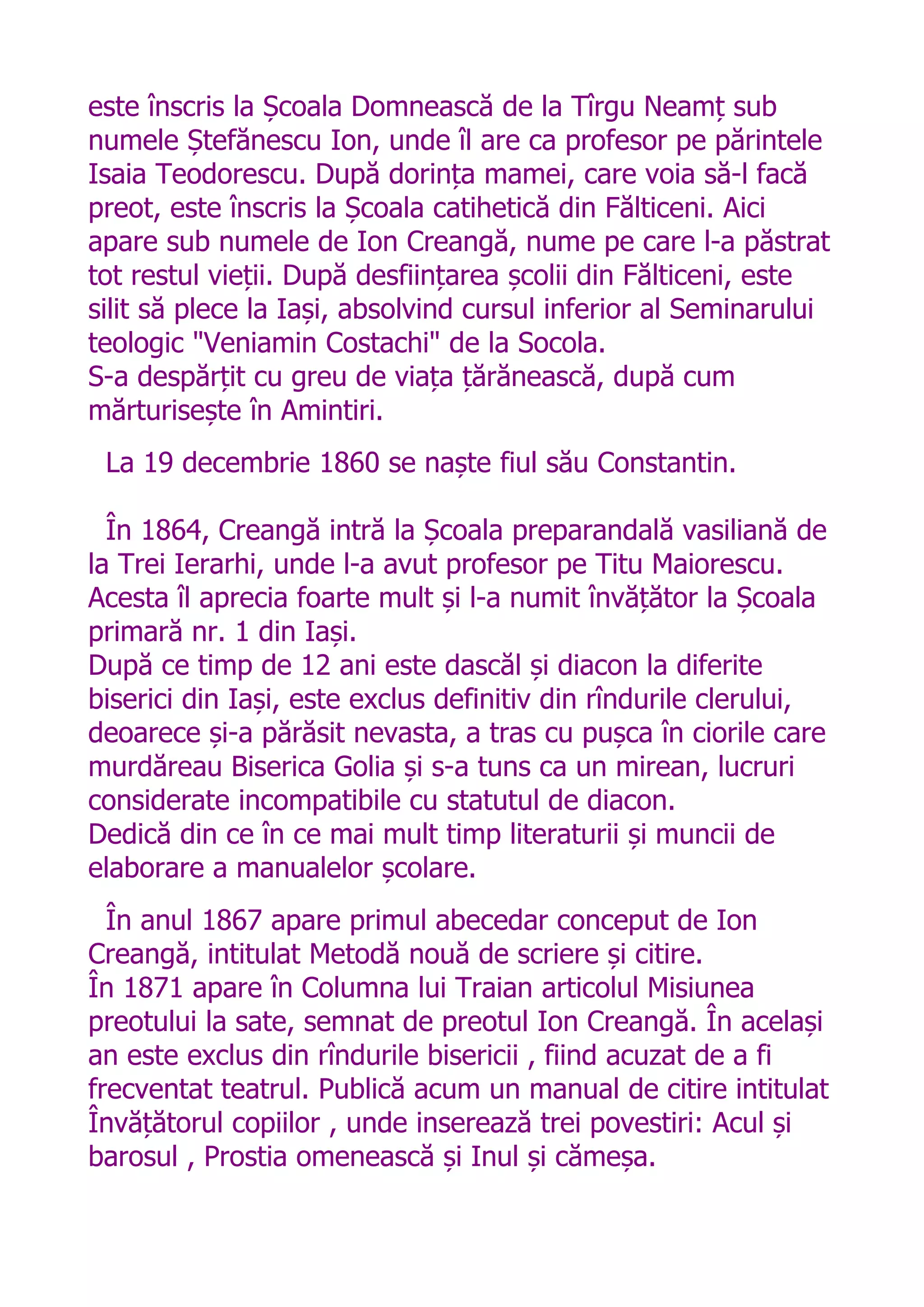 Ion creangă biografie | DOC