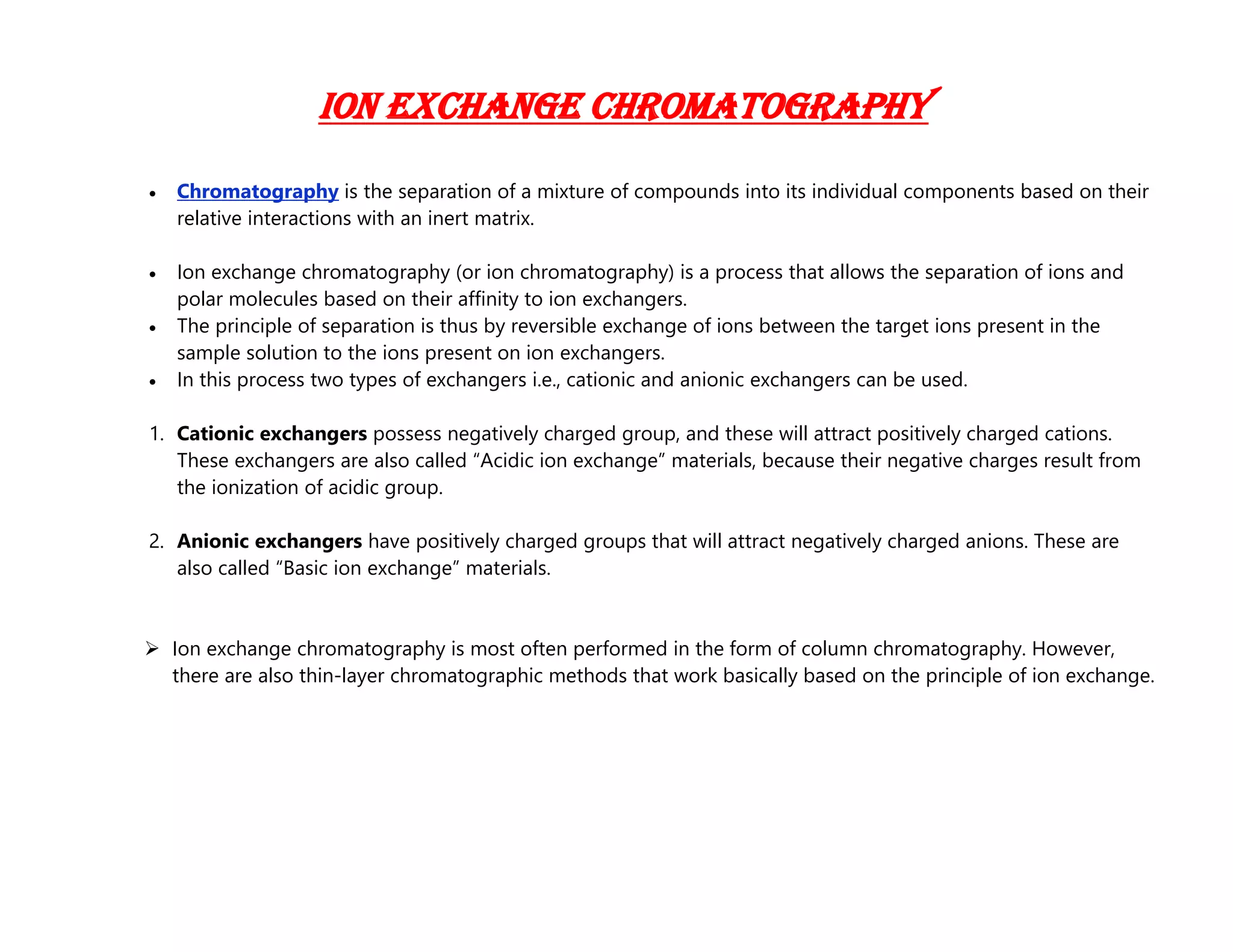 Ion exchange chromatography | PDF