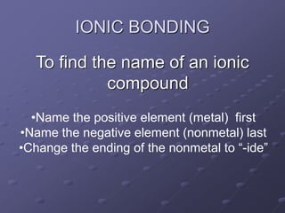 IONIC BONDING (Chemical Bonding between metal and non metal) | PPT