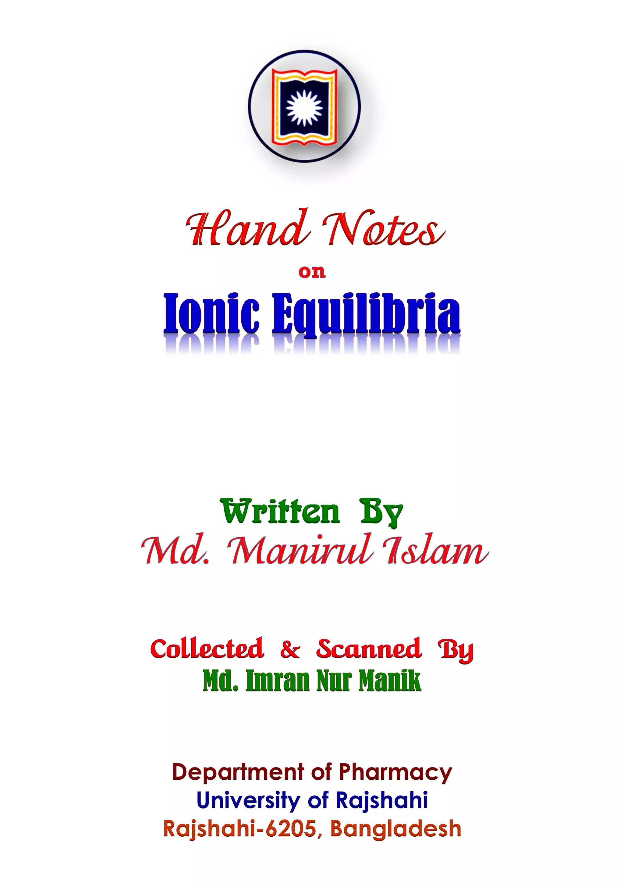 Ionic Equilibria MANIK | PDF