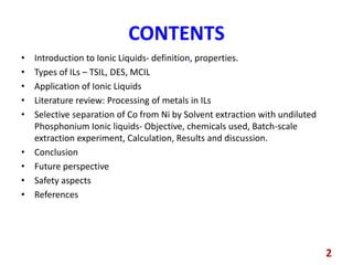 Ionic liquids in selective extraction of co from ni | PPTX